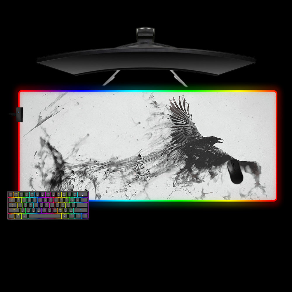 Crow Smoke Design M-XXL Size RGB Lit Gaming Mouse Pad