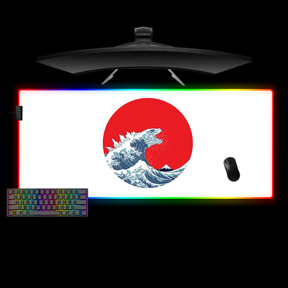 Godzilla Wave Design M-XXL Size RGB Lit Gamer Mouse Pad