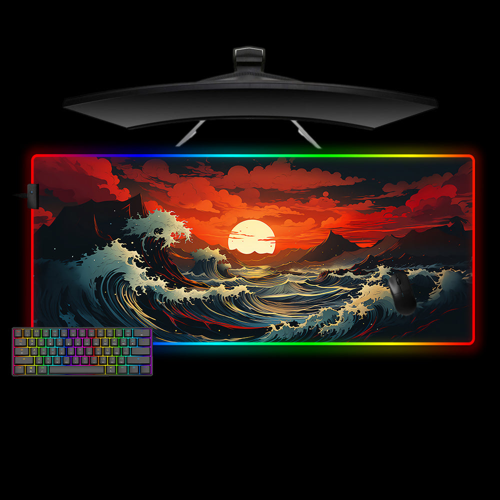 Great Wave Sunset Design M-XXL Size RGB Gaming Mouse Pad