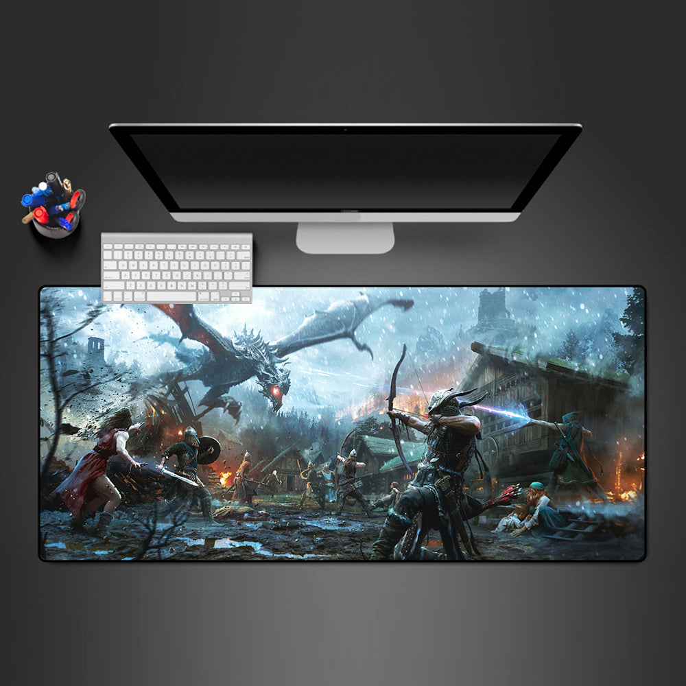 Skyrim Dragon Attack Design Mouse Pad, Computer Desk Mat