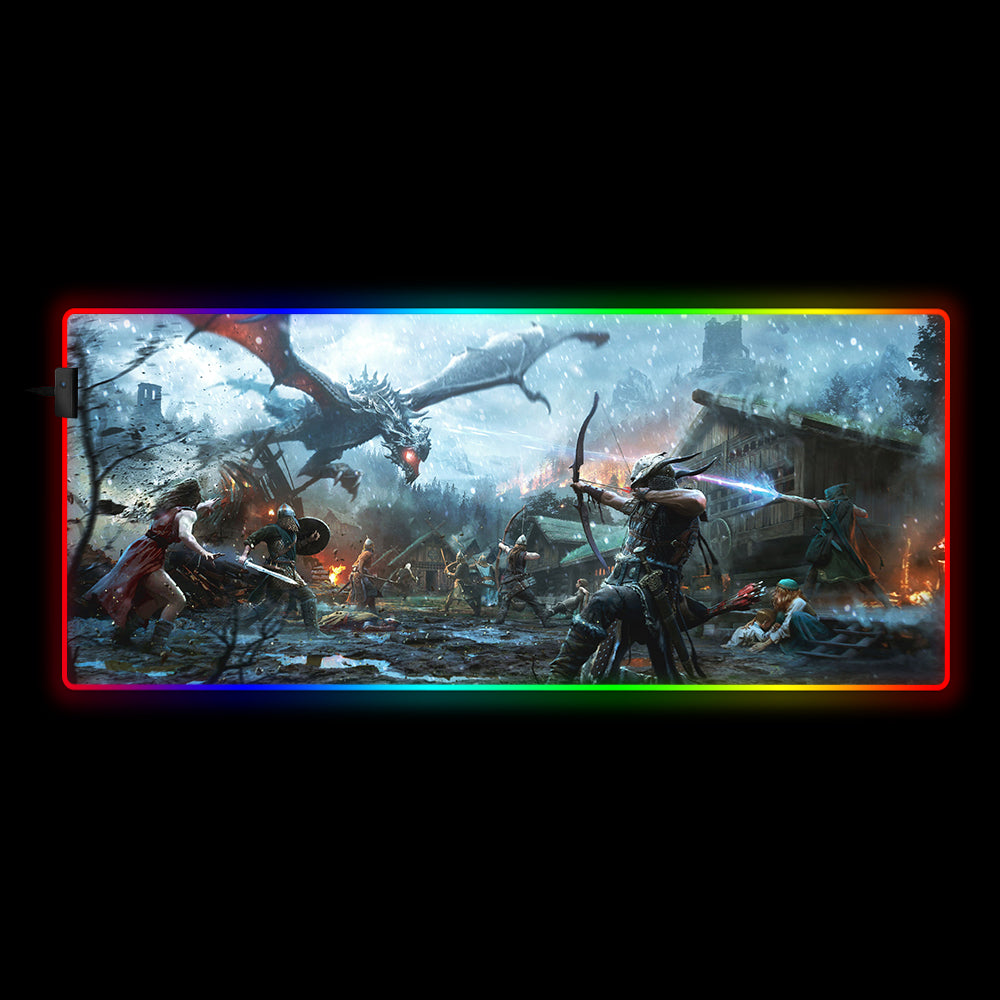 Skyrim Dragon Attack Design RGB Mouse Pad, Computer Desk Mat