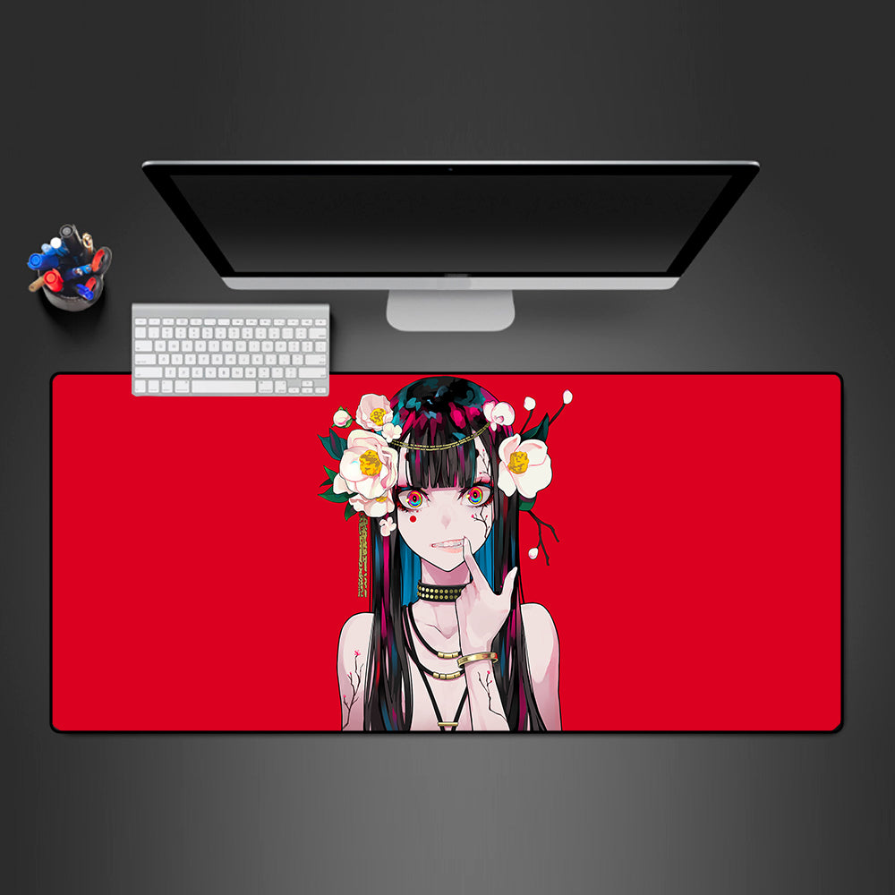 Anime Flower Girl Design Gaming Mouse Pad, Computer Desk Mat
