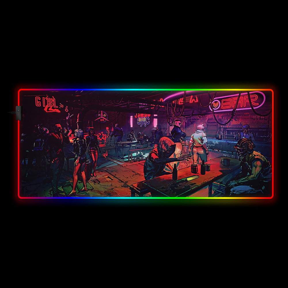 Cyberpunk Bar Design Gaming RGB Mouse Pad, Computer Desk Mat