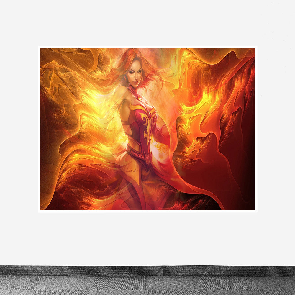 Dota 2 Lina Design Printed on Canvas Fabric Without Frame
