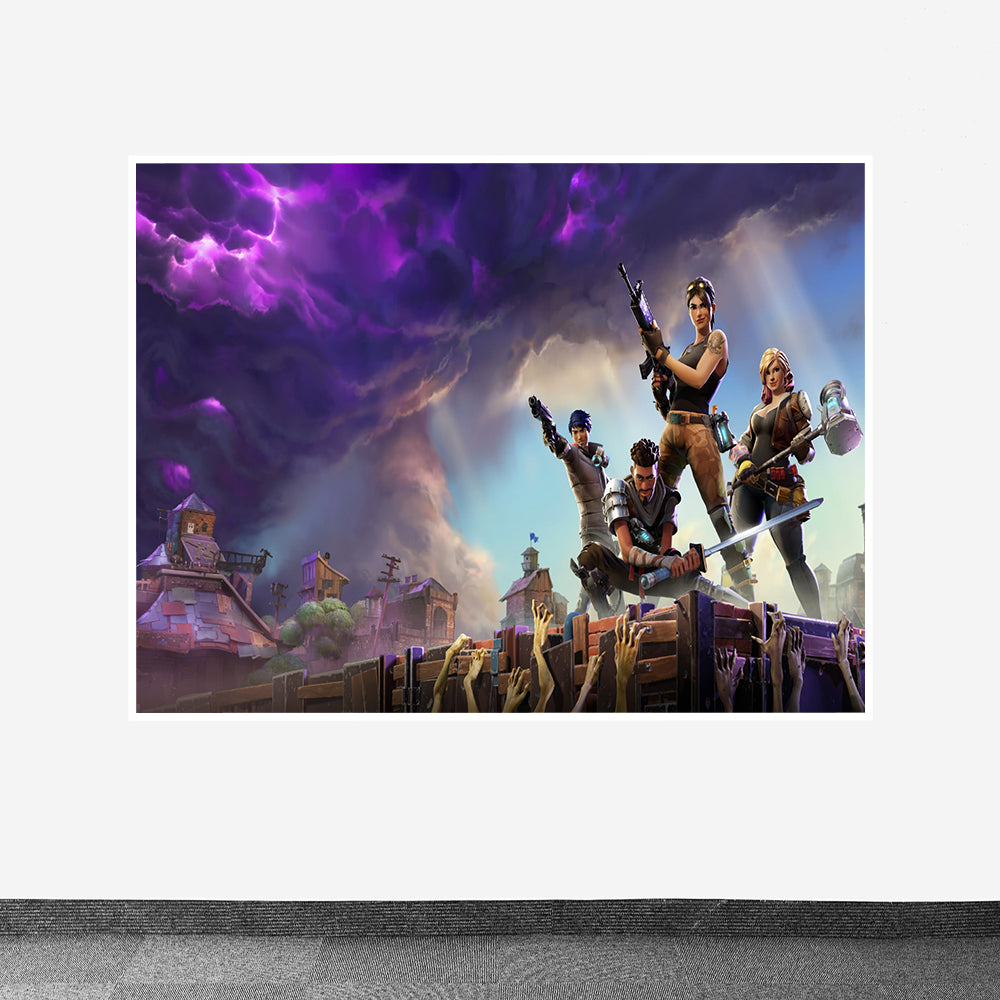 Fortnite Group Design Printed on Canvas Fabric Without Frame