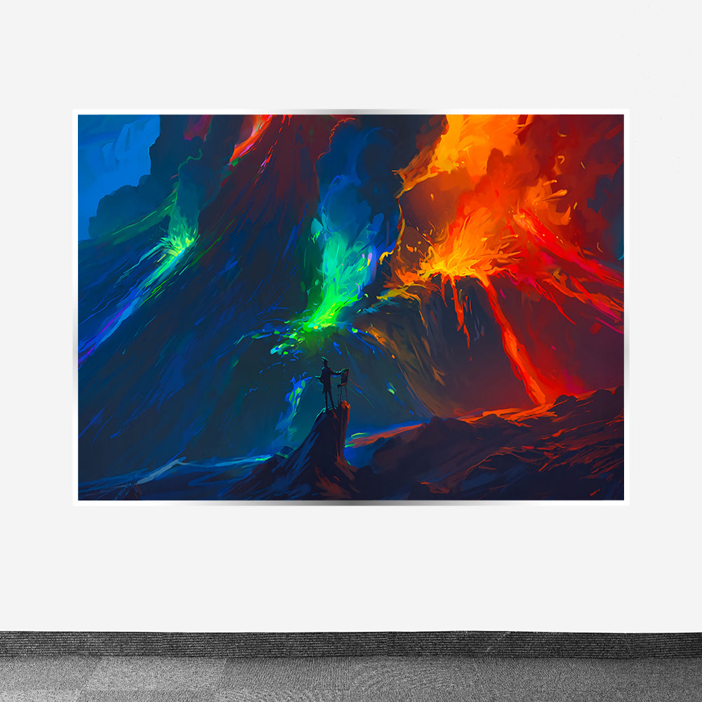 Volcano Painting Design Printed Canvas Fabric Without Frame