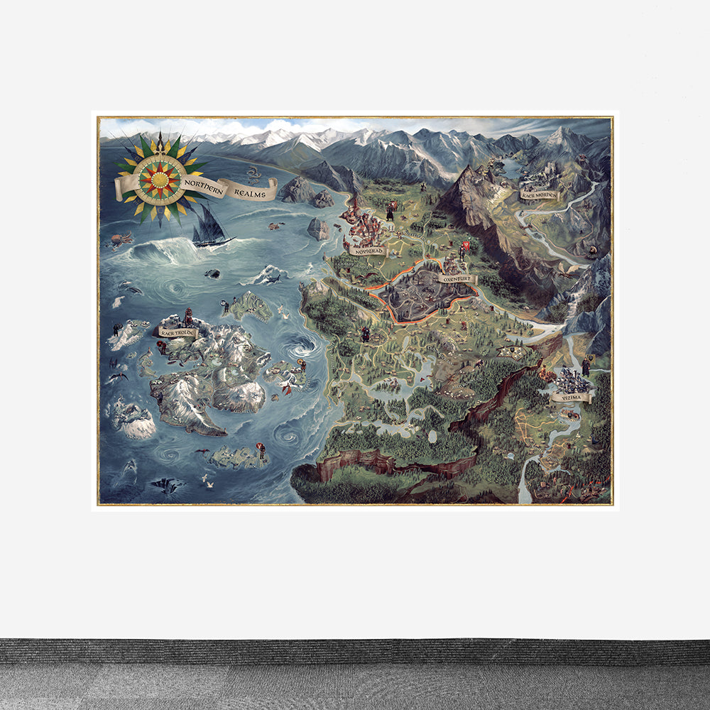 Witcher Map Design Printed on Canvas Fabric Without Frame